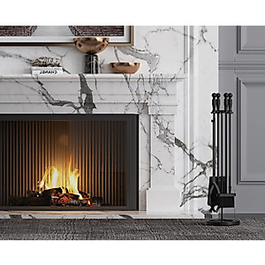 FireBeauty Fireplace Tools Set 5 Pieces Wrought Iron Fire Place Pit Poker Holder 31" H (Black)