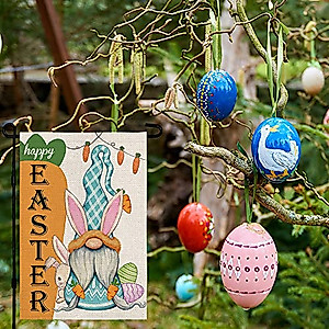 CROWNED BEAUTY Happy Easter Garden Flag Blue Gnome 12×18 Inch Double Sided Carrots Eggs Outside Vertical Holiday Yard Decor