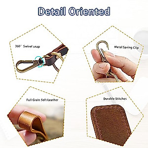 cueclue 1 PC Leather Keychain, Leather Retro Key Chain, Double-ring Keychain, Universal Car Keychain (Brown)