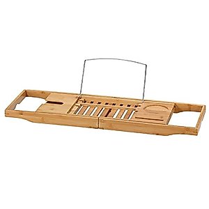 Cortesi Home Evelyn Bathtub Caddy with Extending Sides, 27.5" Wide, Brown