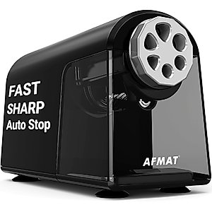 AFMAT Heavy Duty Electric Pencil Sharpener for Classroom, 6 Holes, Electric Pencil Sharpeners for Home, Pencil Sharpener Plug in for 6-11mm Pencils, Auto Stop, Super Fast, Save Pencils, Black