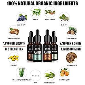 4 Pack Beard Oil Set Leave in Conditioner, Cedarwood, Sandalwood, Sage, Sweet Orange for Men Mustaches Growth, Soften, Moisturizing, Strength, Stocking Stuffers Gifts for Him Man Dad Father Boyfriend