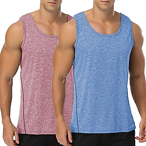Babioboa Men's Workout Tank Tops 2 Packs Quick Dry Shirts Sleeveless Lightweight Tank Top Gym Bodybuilding Muscle Tee Pink/Sky Blue