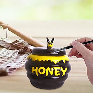 Vencer Ceramic Honey Jar with Lid and Honey Wooden Dipper,Mini Honey Jar for Home Kitchen,VHP-001