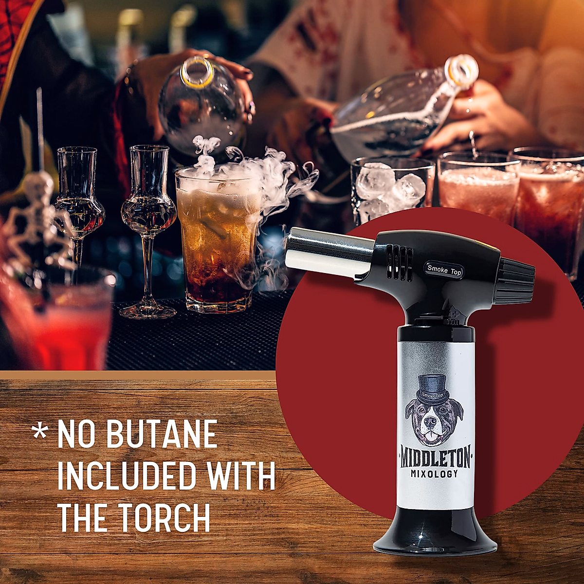 Cocktail Torch - Culinary, Kitchen, BBQ, Smoker, Food Searing Butane Torch - Refillable Torch Perfect for Smoking Old Fashioned Drinks - Perfect for Cocktails, Whiskey, & Bourbon - NO BUTANE INCLUDED