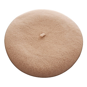 VGLOOK French Style Classic Solid Color Wool Berets Beanies Cap Hats (Beige)