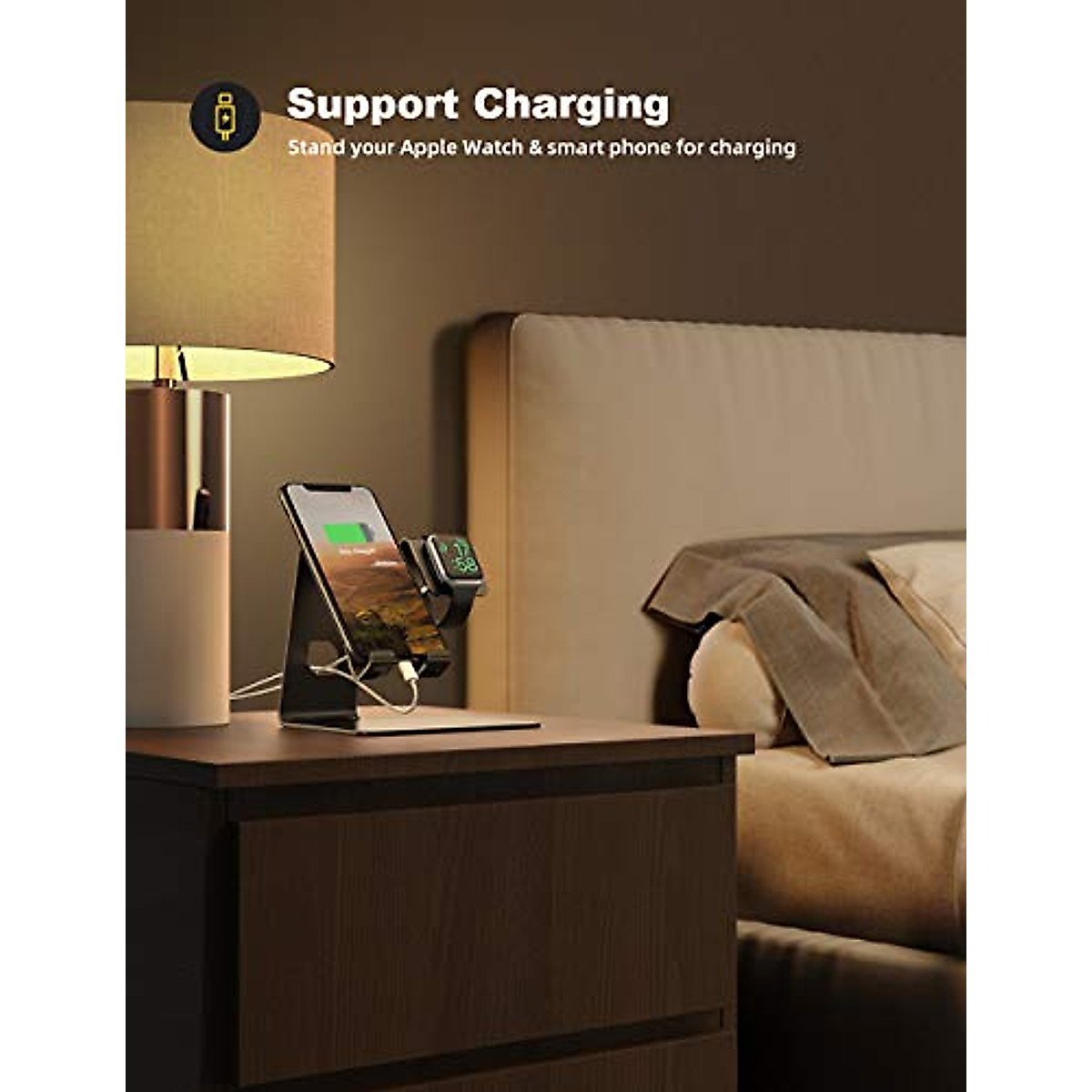 Lamicall Stand for Apple Watch Phone Holder 2 in 1 Desktop Stand Holder Charging Station Dock Compatible with Apple Watch SE Series 8/7/6/5/4/3/2 Ultra [Charging Cable Not Include]