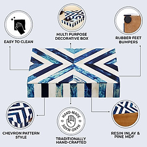Handicrafts Home Handmade Chevron Pattern Decorative Box - Storage Organizer, Decor Centrepiece, Memory Keepsakes, Home Decor - Boho Style Treasure Box, Multipurpose Gift - Blue, 8x5x1.5