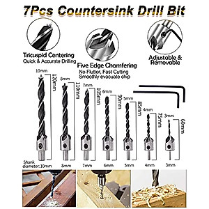 Rocaris 39 Pack Woodworking Chamfer Drilling Tools, Including Countersink Drill Bits, L-Wrench, Wood Plug Cutter, Step Drill Bit, Center Punch, Drill Stop Bit Collar Set, Twist Drill Bit Tool