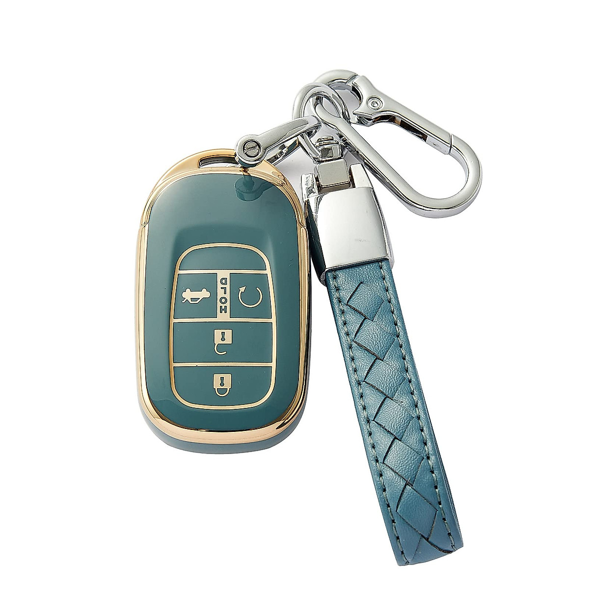 Aideco for Honda Key Fob Cover with Keychain Genuine Leather Crystal Key Case Protector Compatible with 2022 Honda Accord Civic CRV Pilot Odyssey 11th Gen Smart Key Case Holde (Blue)