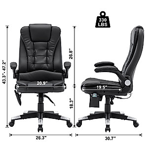 GNMLP2020 Leather Executive Office Chair, Massage Office Chair with Heated, High Back Leather Desk Chair with Lumbar Support and Flip-up Armrest, Comfortable Home Office Desk Chairs