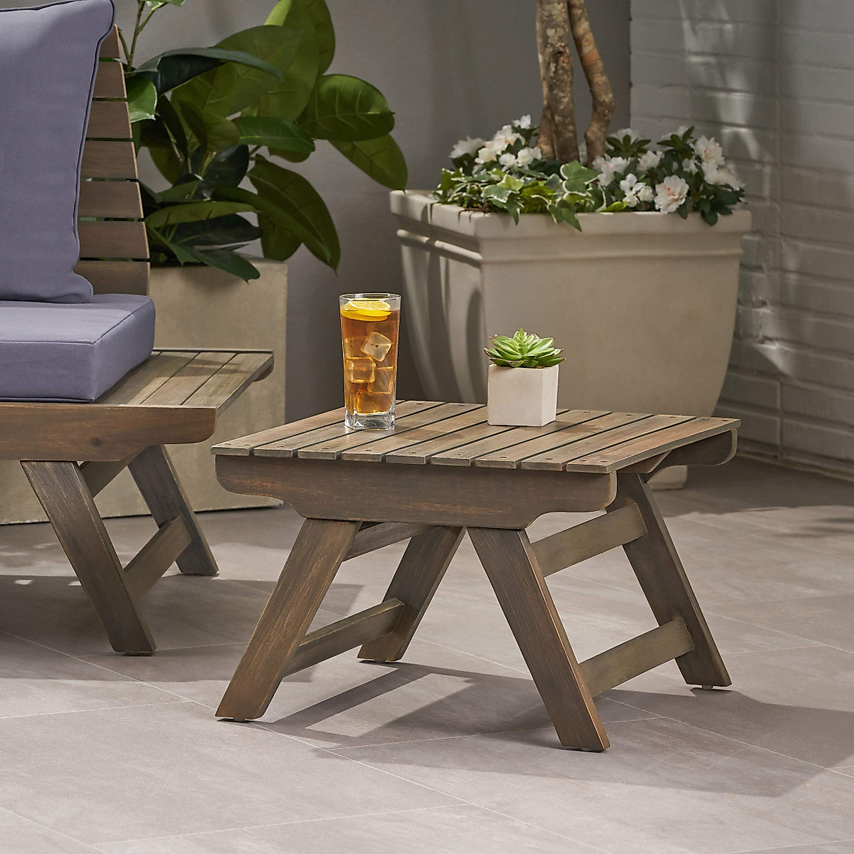 GDFStudio Outdoor Wooden Side Table, Gray Finish