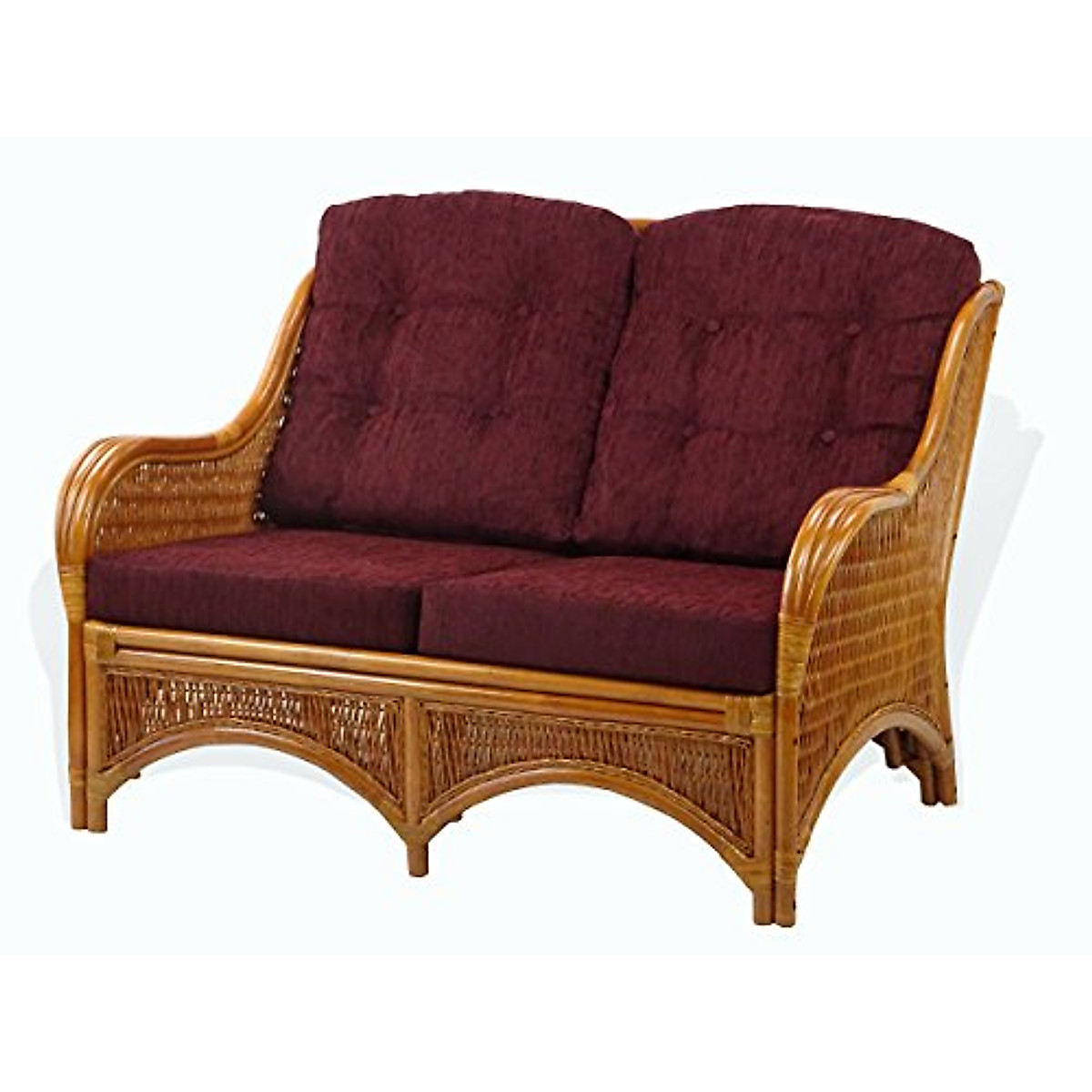 Jam Living Set of 2 Lounge Natural Rattan Chairs Loveseat with Dark Brown Cushions and Coffee Table w/Glass Handmade Design, Cognac