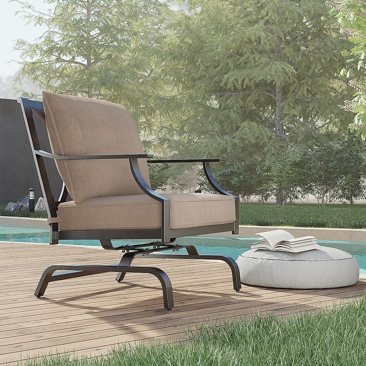 Grand patio Outdoor Patio Seating Chair, Motion Chair, Stationary Rocker, Padded Cushion Chair, Set of 2-Beige