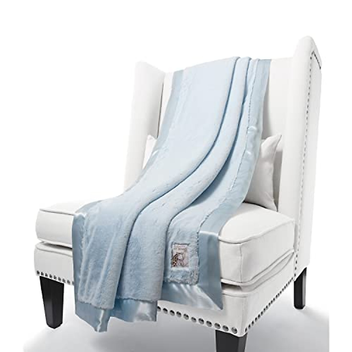 Little Giraffe Chenille Throw Blanket - at Home Soft Throw Blanket for Couch - Luxe Faux Fur Throw Blanket with Satin Trim - 59 x 88 - Blue