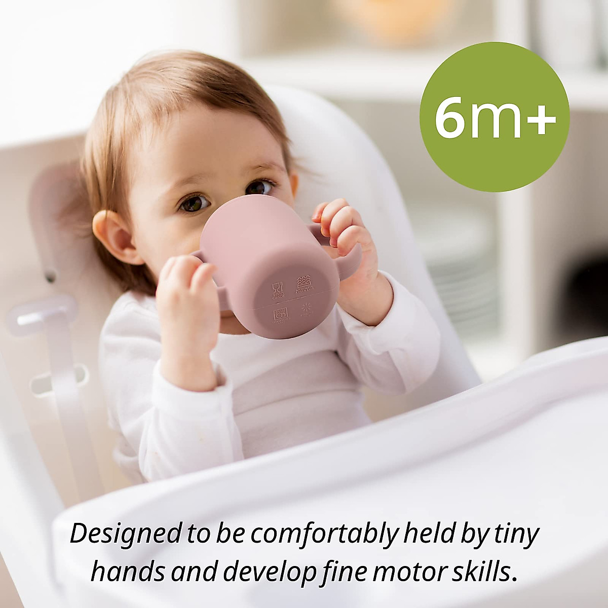 Mintlyfe Baby Sippy Cup, Silicone Trainer Cup Toddler for Boys and Girls, Unbreakable, Spill Proof and Two Handle Learner Cup Sippy Cup for Toddlers, 4oz (Sage)