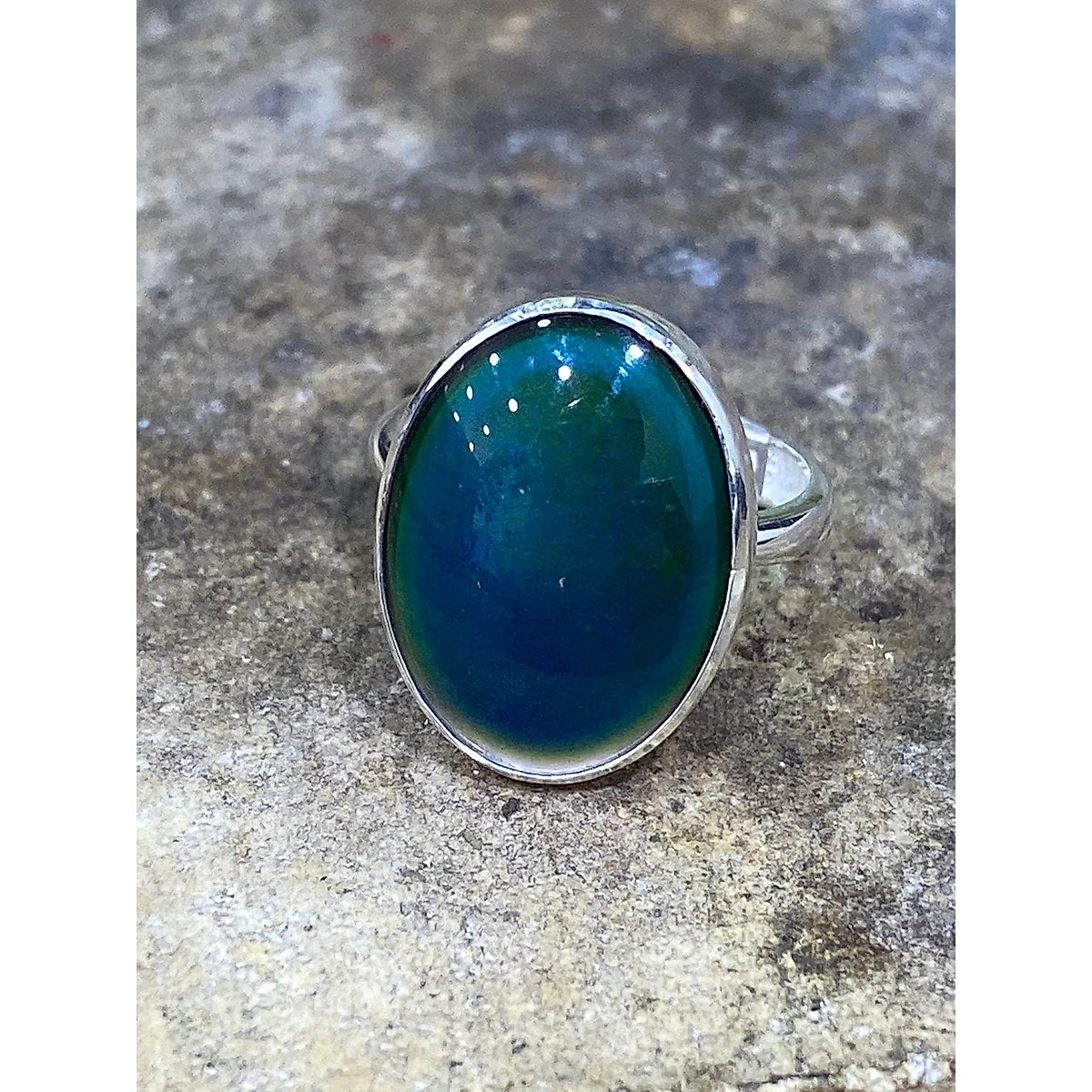 Silver Oval Sense Stone Ring, Handmade Ring, Color Changing Ring, Color by Temperature Mood Charm, 925k Sterling Silver Ring
