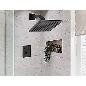 Aquaiaw Fixed Rain Fall Shower Head, Seamless Laser Soldered Solid 304 Stainless Steel, 1-Piece Construction, Wall Ceiling High Pressure Head Shower, 2.5GPM, Brass Joint (8 inch Square, Matte Black)