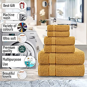 CRAFTBERRY - Bath Towels Set-100% Cotton- 2 Bath Towels, 2 Hand Towels & 2 Washcloths- Large, Quick Dry, Absorbent, Plush, Soft- Home, Shower Towels - 6 Piece Luxury Bathroom Towels - Gold/Golden