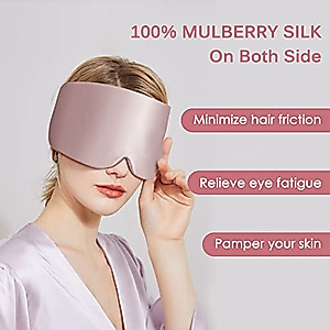 100% Mulberry Silk Sleep Mask Eye Mask for Man and Woman with Adjustable Headband, Full Size Large Sleep Mask & Blindfold for Total Blackout for All Night Sleep, Travel & Nap- Light Plum