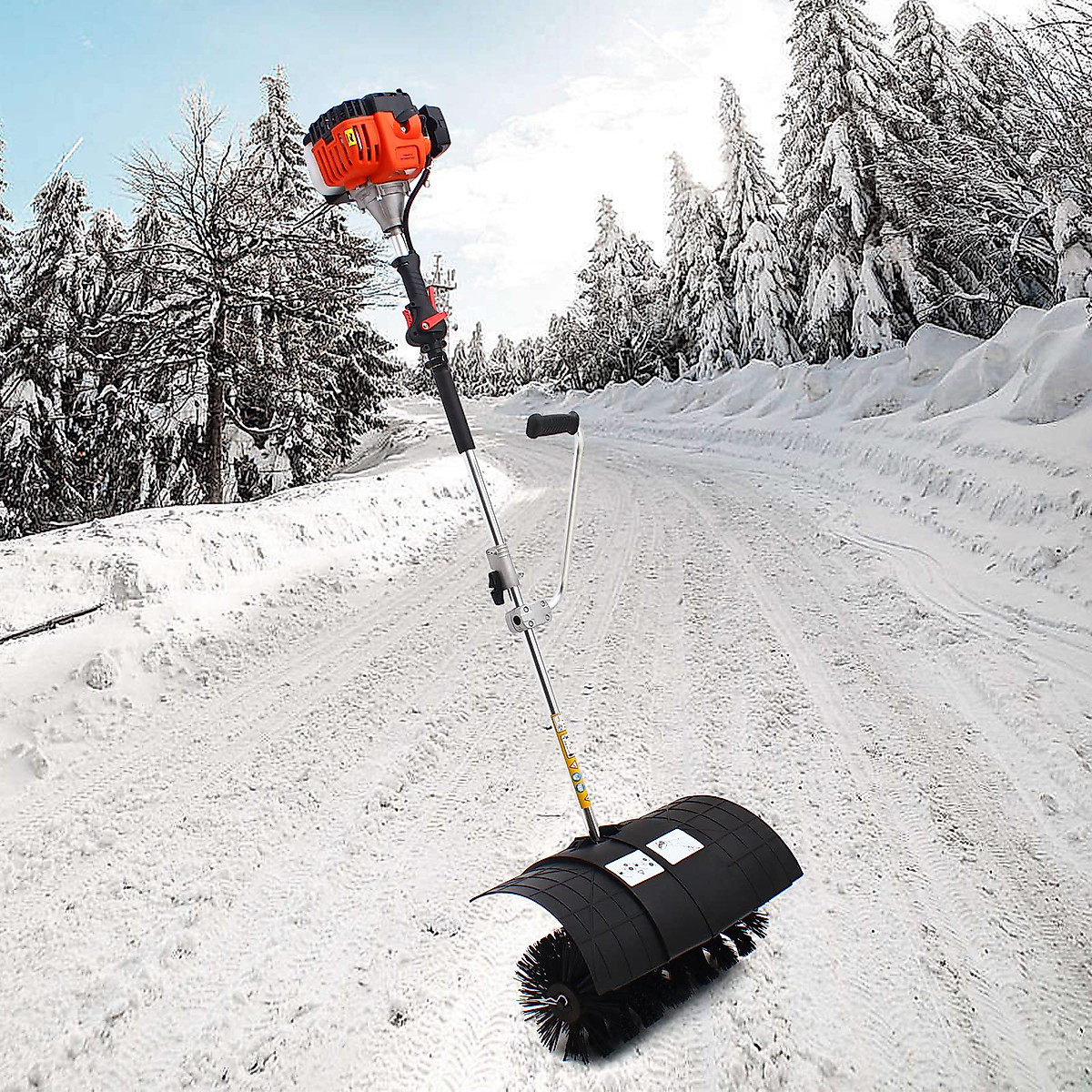 Outdoor Hand Held Broom, 52cc Gas Power Broom Blower Walk Behind Sweeper Cleaning Driveway Tools High Performance Cleaner 2.5HP 1.8kw for Driveway Turf Snow (2.5HP)