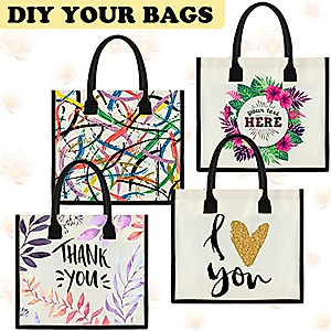 Reginary 6 Pcs Bridesmaid Bags Bulk Initial Canvas Tote Bags with Handles Personalized Beach Canvas Bag for Wedding Mother Teacher Bride Friend College DIY (Black Edge)