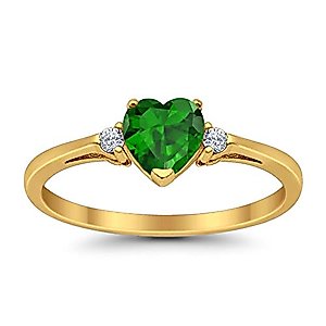 Blue Apple Co. Heart Promise Ring Simulated Green Emerald Round Cubic Zirconia Yellow Tone 925 Sterling Silver, Size - 6