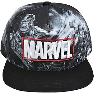 Marvel The Avengers and Thanos Baseball Hat, Flat Brim Adult Adjustable Snapback Ball Cap, Black, One Size