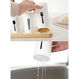 ROWOZOUY Kitchen Utensil Holder Drain Tableware Utensil Caddy Flatware Organizer with Wood Base