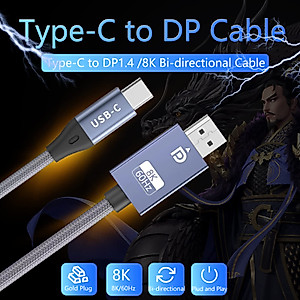 LEIMASHI Bidirectional 8K USB C to DisplayPort 1.4 Cable 6.6Ft (8K 60Hz,4K 144Hz), Reversible USB Type C to DP Cable 32.4Gbps Compatible with Thunderbolt 4/3 for MacBook Pro/Air, iPad, Samsung Galaxy