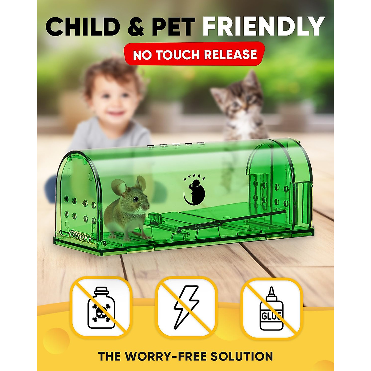 Motel Mouse Humane No Kill Live Catch and Release Mouse Traps, Reusable with Cleaning Brush - 4 Pack