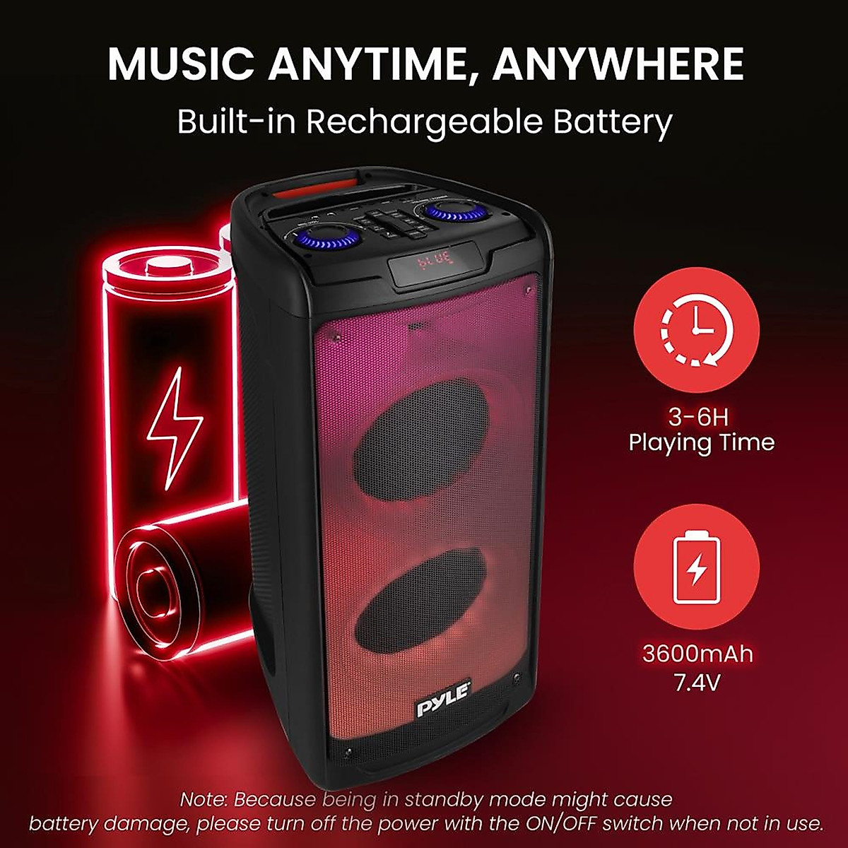 Pyle Portable Bluetooth PA Speaker System - 500W Rechargeable Indoor Outdoor Stereo w/Dual 8” Woofer & Tweeter, Audio Recording, Wireless Microphone, Flaming Light, Radio, MP3/USB/Micro SD, Remote