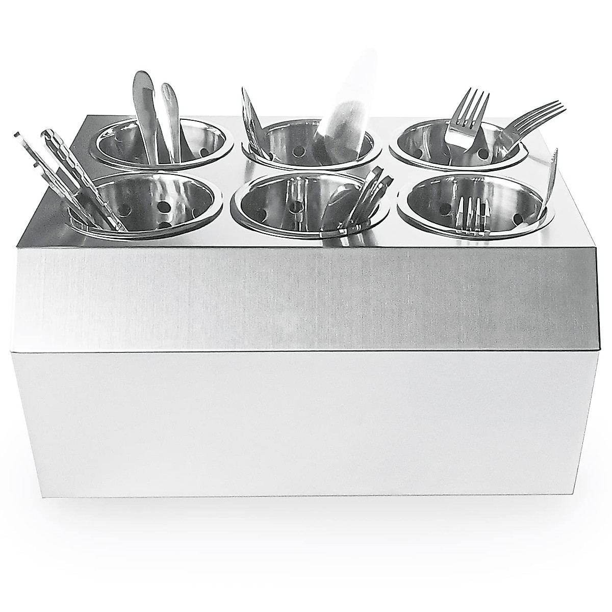 overstockedkitchen Commercial 6-Hole Stainless Steel Cylinder Flatware Silverware Utensil Holder Organizer Caddy
