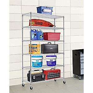 FDW 18x48x82 inch Wire Shelving Unit with Wheels Steel 6 Tier Heavy Duty Layer Rack Storage Metal Shelf Garage Organizer Wire Rack Shelving Adjustable Utility 2100 LBS Capacity,Chrome