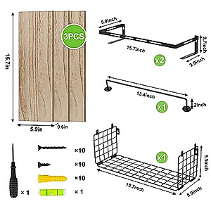 Fixwal 3+1 Tier Wall Mounted Floating Shelves with Metal Frame, Rustic Wood Bathroom Shelves Over Toilet with Wire Storage Basket and Towel Bar for Bathroom, Kitchen, Bedroom (Rustic Brown)- New