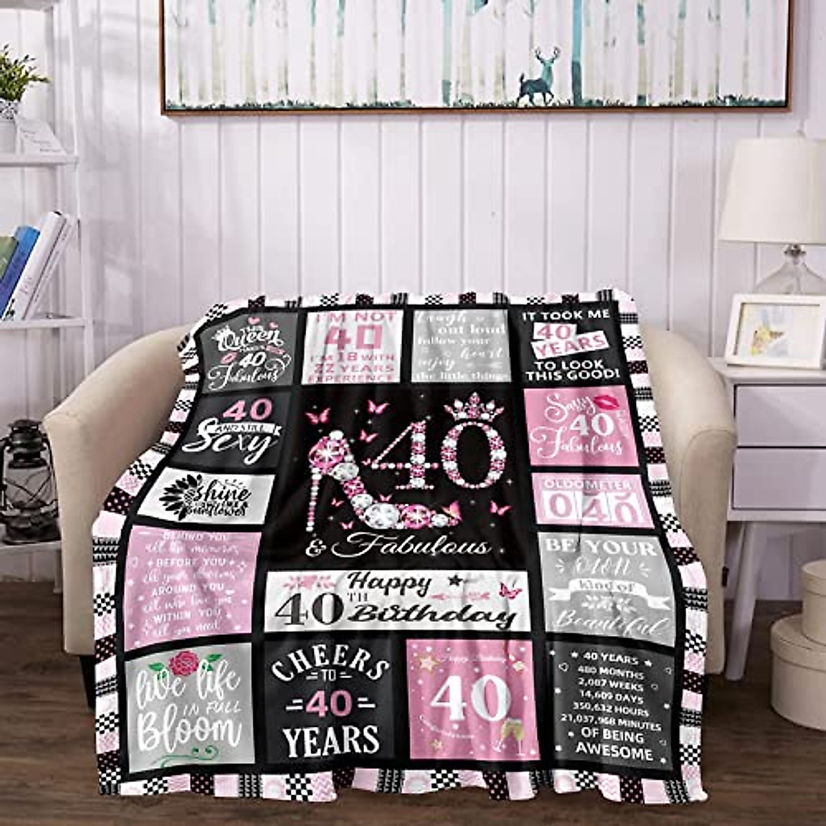 FEYG 40th Birthday Gifts for Women Blanket, 40th Birthday Gift Ideas, 40th Birthday Decorations Women, 40 Birthday Blanket, Gifts for 40 Year Old Women Throw Blanket 60"x80"