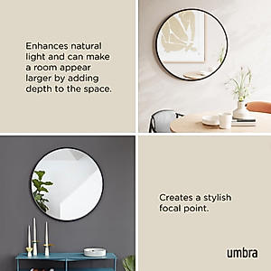 Umbra Hub 37” Round Wall Mirror with Rubber Frame, Modern Decor for Entryways, Washrooms, Living Rooms Inch, Black