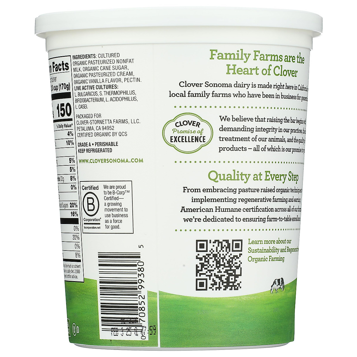 CLOVER SONOMA Organic Low Fat Vanilla Bean Yogurt, 32 OZ