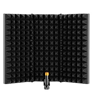 AGPTEK Microphone Isolation Shield, Foldable Adjustable Durable Studio Recording Microphone Isolator Panel for Stand Mount or Table Top