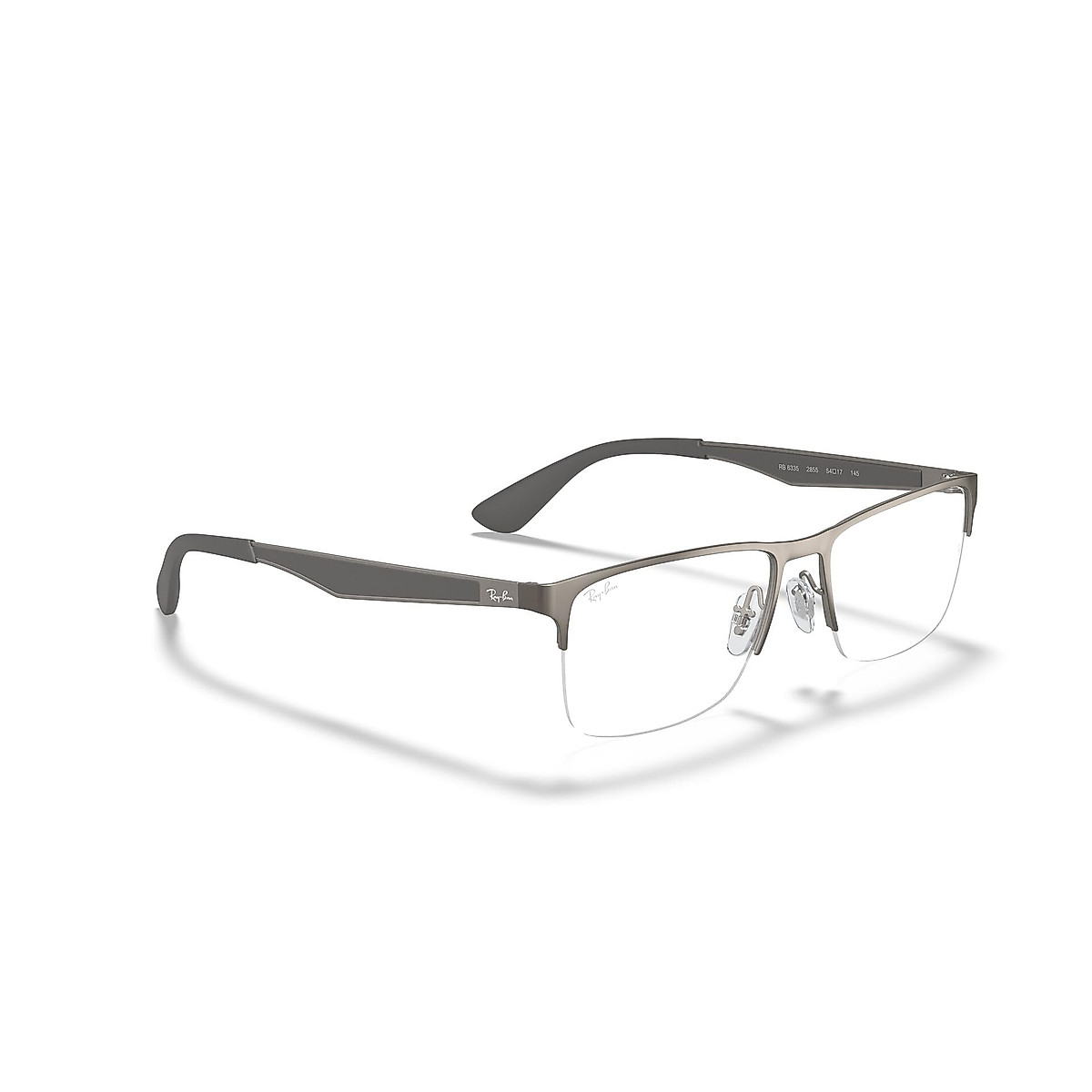 Ray-Ban RX6335 Rectangular Prescription Eyeglass Frames, Matte Gunmetal/Demo Lens, 56 mm