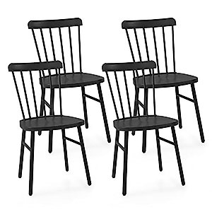 Anmutig Metal Patio Dining Chairs Side Chairs Indoor/Outdoor Windsor Style Metal Side Chair Farmhouse Chair with Spindle Back Set of 4 (Black)