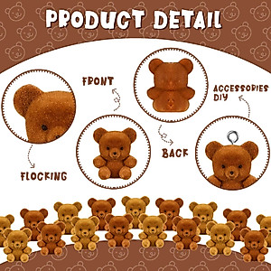Hungdao 12pcs Valentine's Day Miniature Flocked Plush Mini Bear Stuffed Bear Decorations for Birthday Cake Wedding Decor Party Favor Supplies Bag Charm DIY Accessory 1 Inch (Brown, Light Brown)
