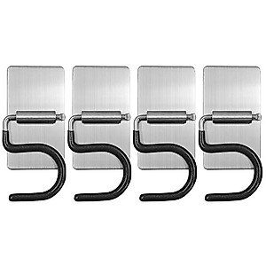 4Pcs Broom Mop Holder, Stainless Steel Heavy Duty ​S-Type Brooms Mops Cleaning Tools Hanger Wall Mounted Racks Holder for Kitchen Garage Bathroom​(Black)