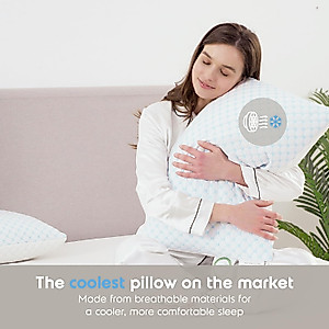 Nestl Cooling Pillow - Queen Size Set of 2 Cooling Memory Foam Pillows, Gel Infused Cool Pillow, Adjustable Cooling Pillows for Sleeping, Breathable Queen Pillows, Washable Removable Bed Pillow Cover