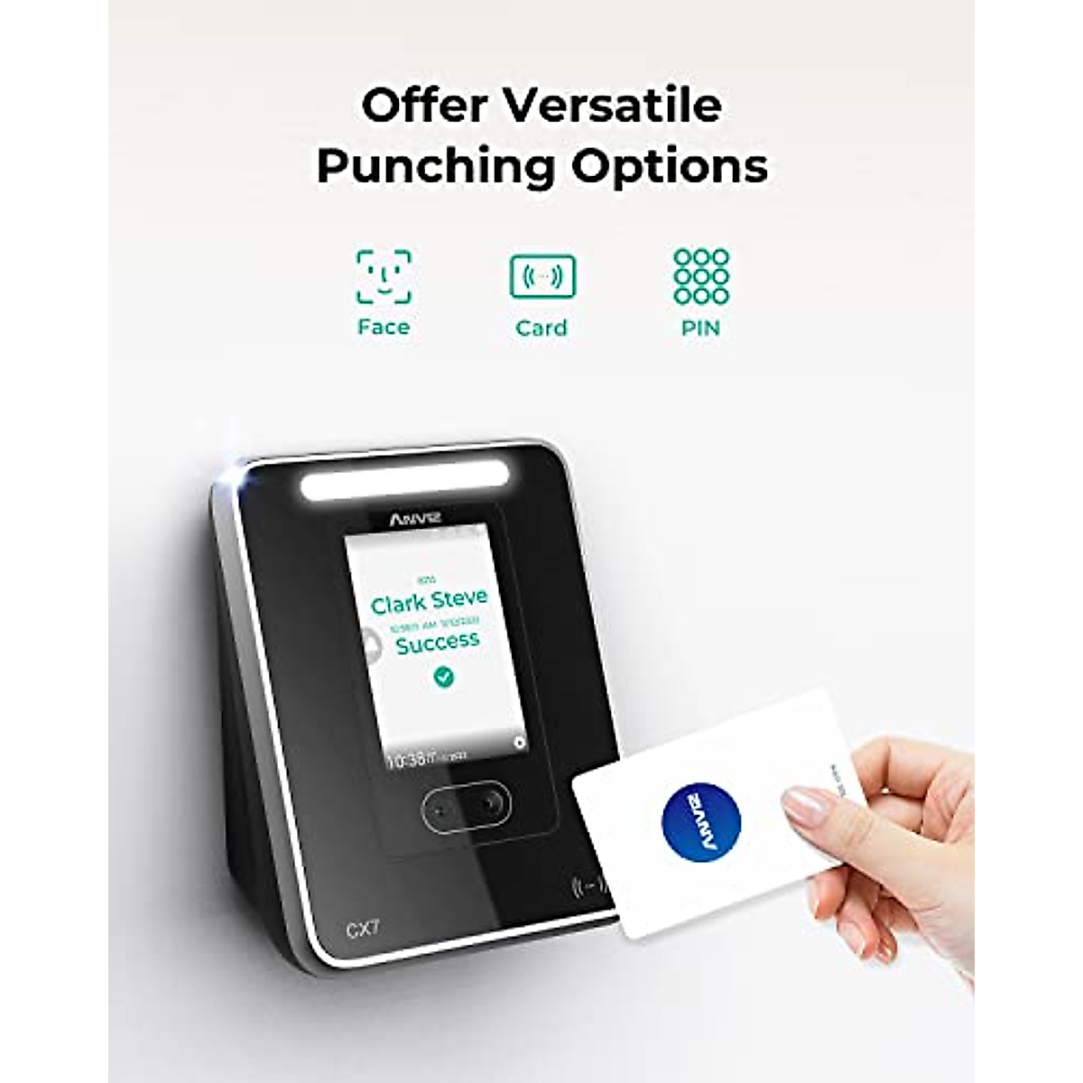 ANVIZ Time Clock - CX7 Face Biometric Time Attendance Machine for Employees Small Business - Face + RFID + Pin Punching in one, Support Door Access, Up to 1,500 Users with Professional Cloud Software