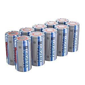 Tenergy NiMH SubC 1.2V 4200mAh, Flat Top Rechargeable Batteries, 10 Pack