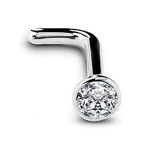 SI1 2mm 0.03ct. t.w. Diamond Flush Bezel Set Diamond 14K White Gold L-Shape Nose Ring 20G