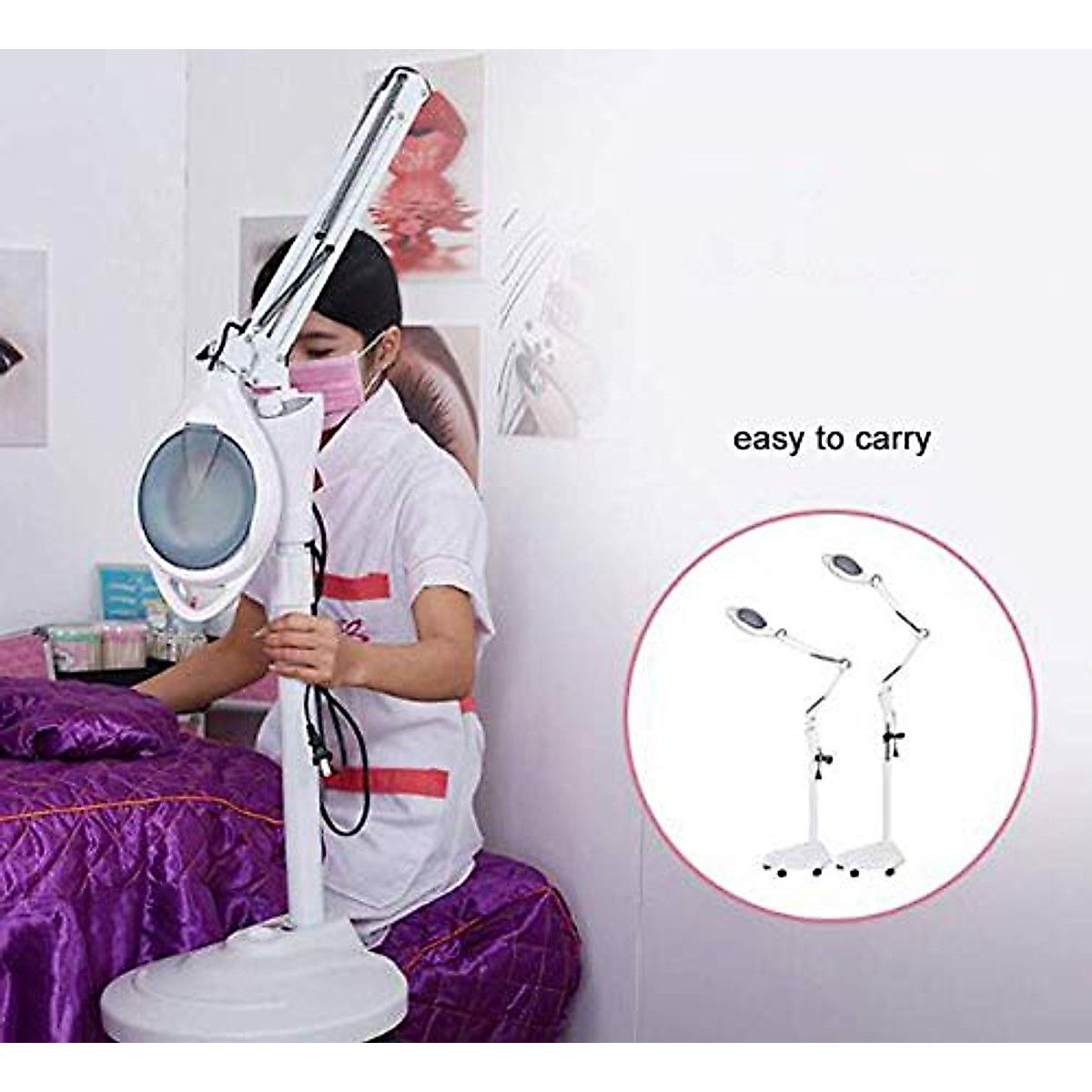 Floor Standing Magnifying Lamp, Adjustable Swivel Arm 16x Magnifier Lamp Light for Skiare Beauty Manicure Tattoo Salon Spa with Rolling Floor Stand Interesting Life