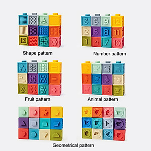 DuLaSeed Baby Toys,12PCS Baby Soft Building Blocks with Numbers Animals Shapes Textures,Toddler Educational Squeeze Toys for Infant Kids Children