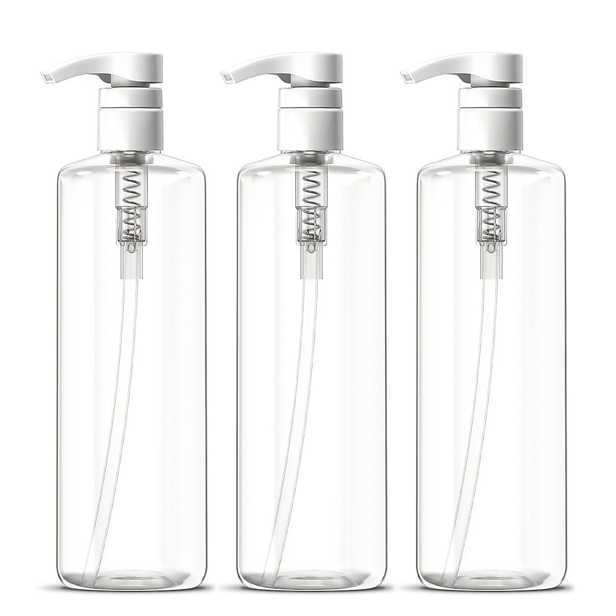 Bar5F 16-Ounce Emoty Plastic Shampoo and Conditioner Pump Bottles, BPA-Free, Crystal-Clear, Ideal for Lotion, Body Wash, Cream, Liquid Soap, Shower, Guest Room, 3-Pack